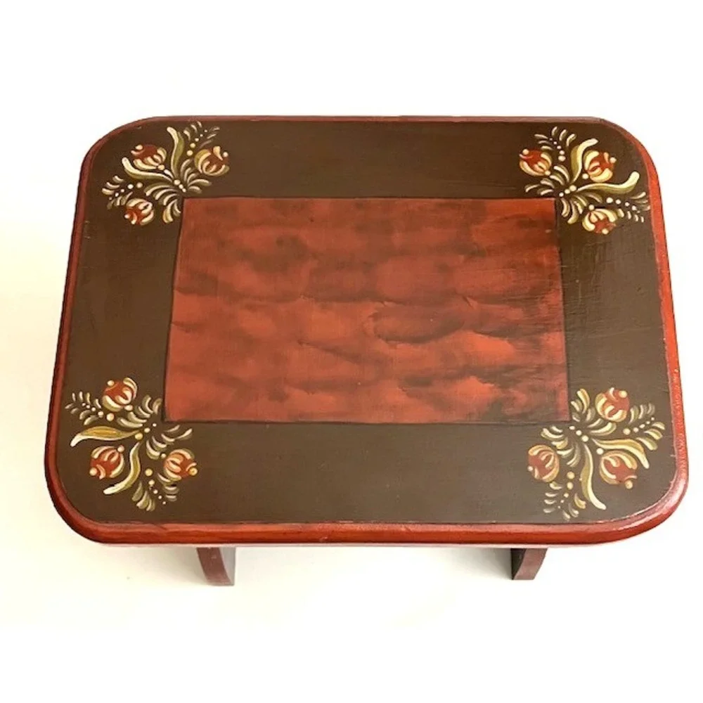 Handmade | Art | Vintage Hand Painted Folk Art Wooden Foot Stool Singed ...